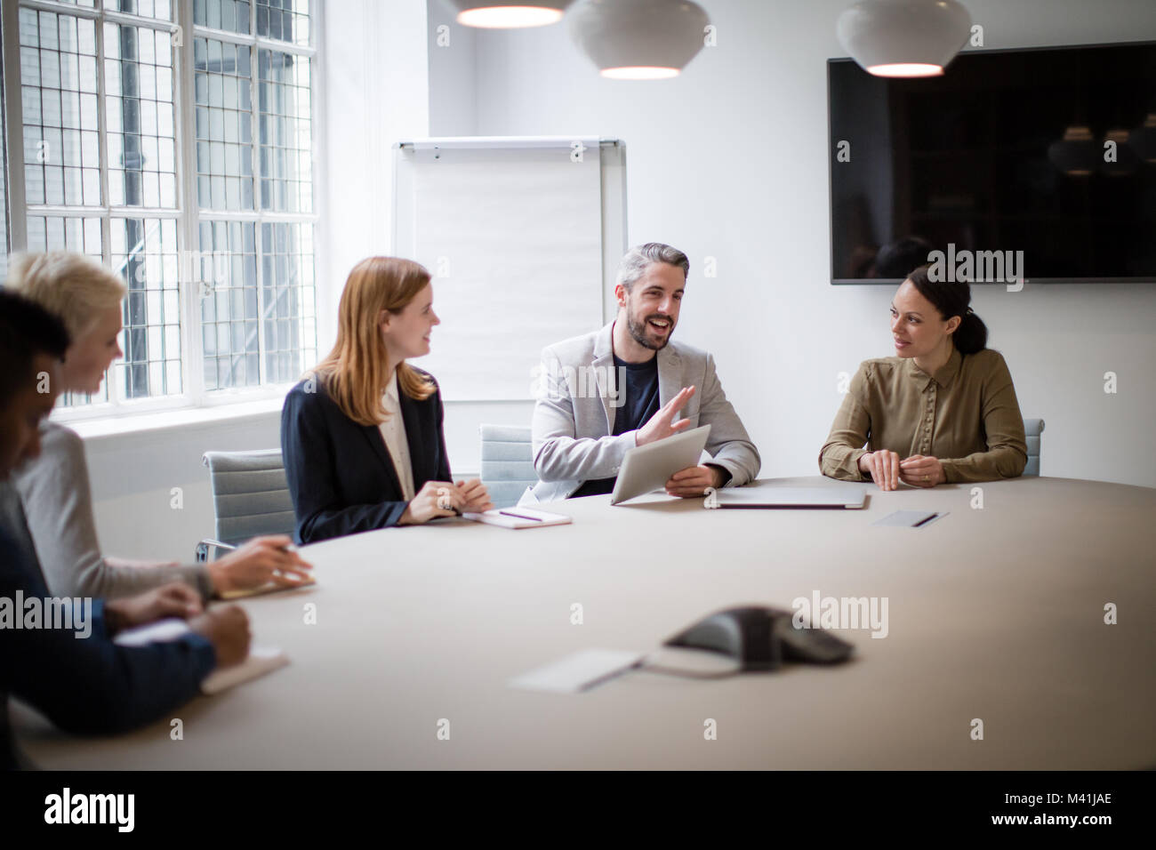 Male business executive leading a meeting Stock Photo - Alamy