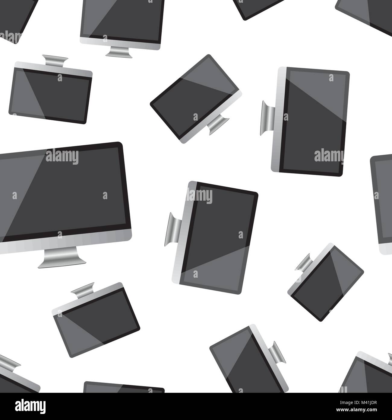 Desktop computer monitor seamless pattern background. Business flat ...