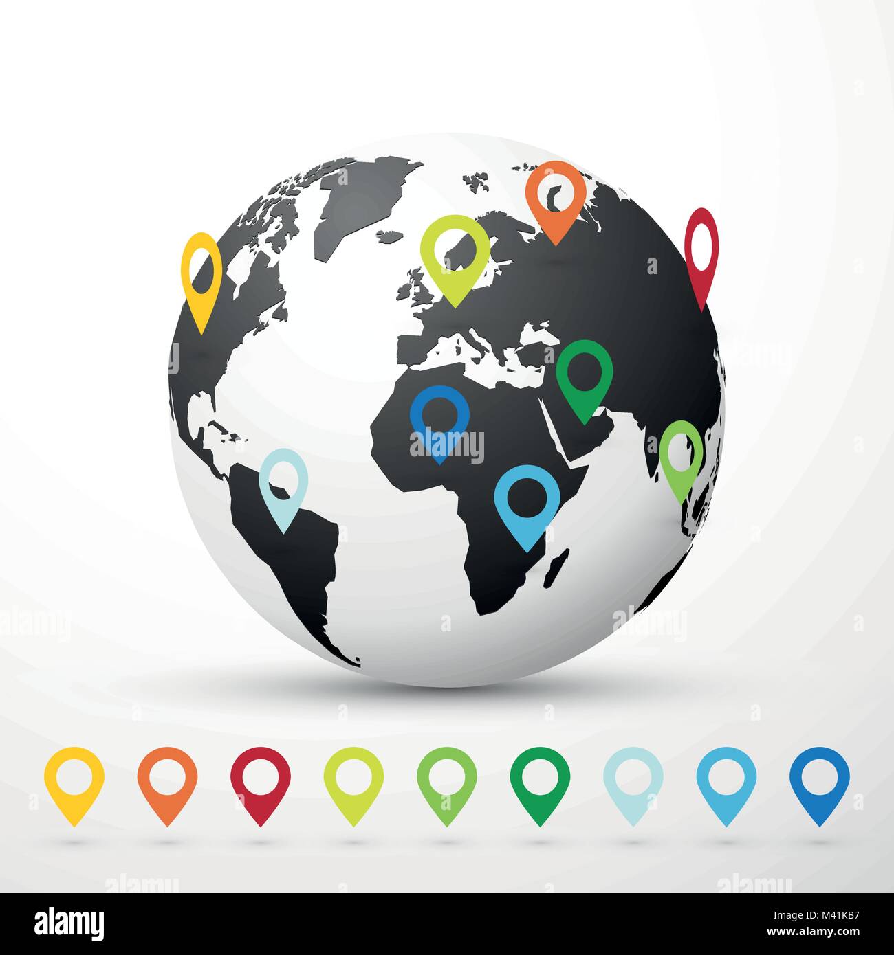 globe world map illustration with map pin pointer location Stock Vector ...