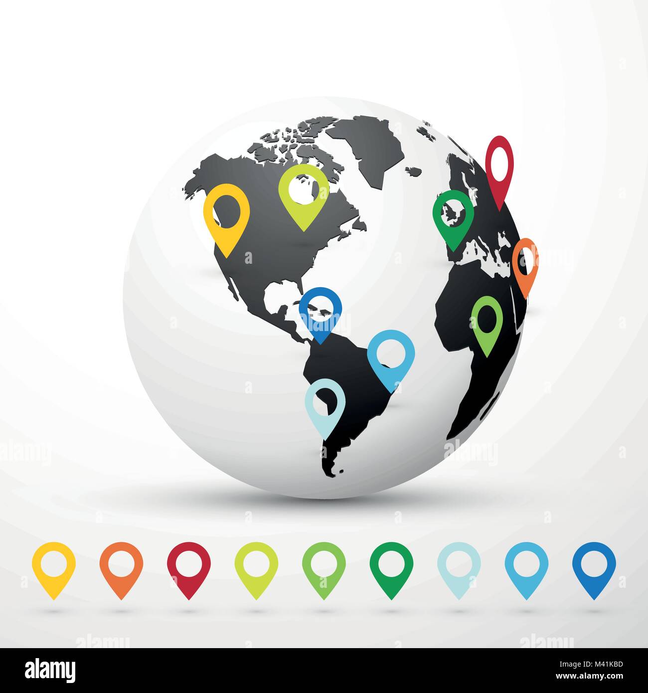 world map illustration with map pin pointer Stock Vector Image & Art - Alamy