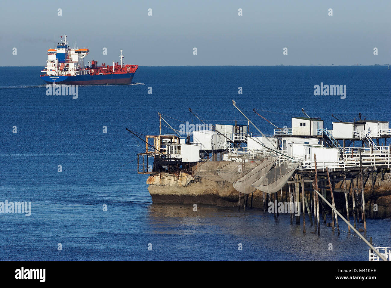 France, Charente Maritime, Gironde river estuary, carrelets (fishing ...