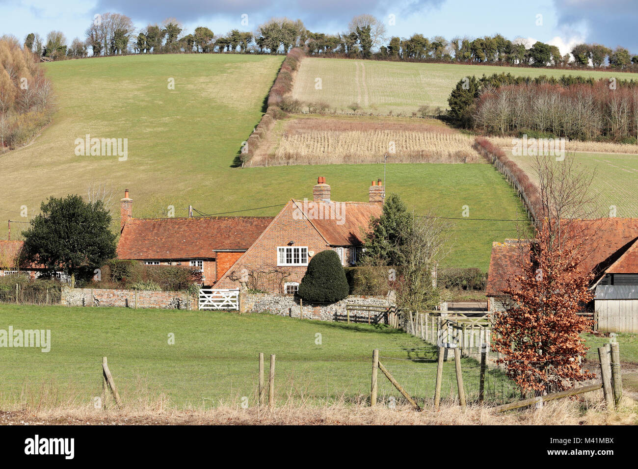 An English Rural Landscape in the Chiltern Hills in Winter sunshine ...