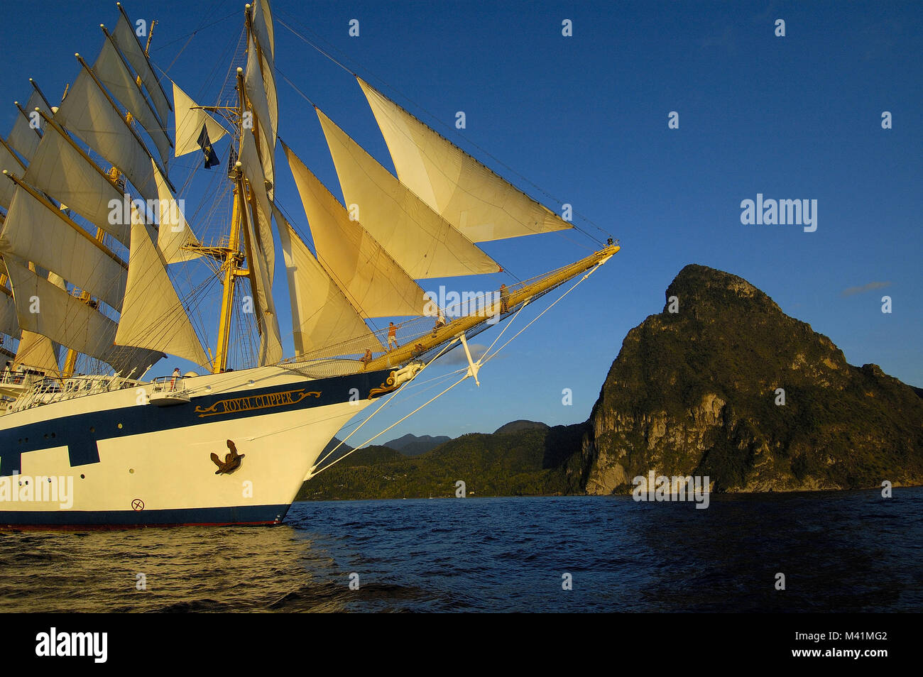 Caribbean sea, St Lucia island, the five masted ship SPV Royal Clipper ...