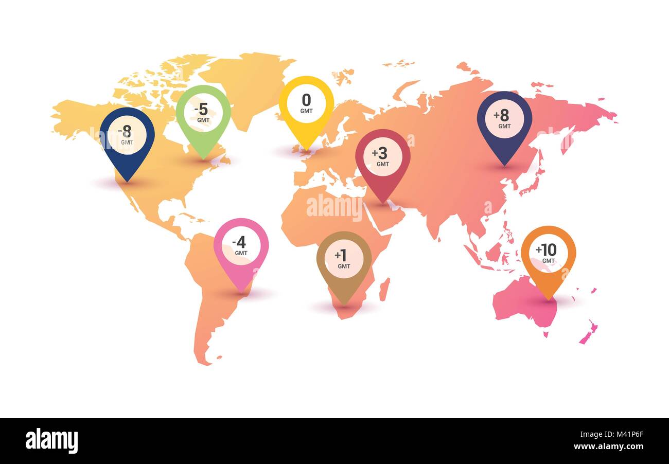 time zones world map on color gradient background Stock Vector Image ...