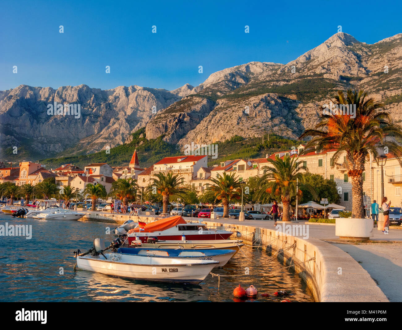 Makarska harbour and Biokovo mountain nature park, Dalmatia, Croatia ...