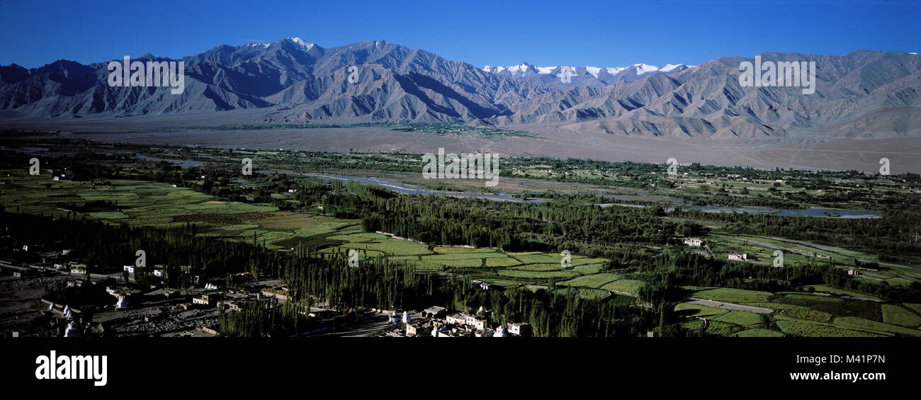 India, Jammu and Kashmir State, Ladakh, Thiksey, panoramic view from ...