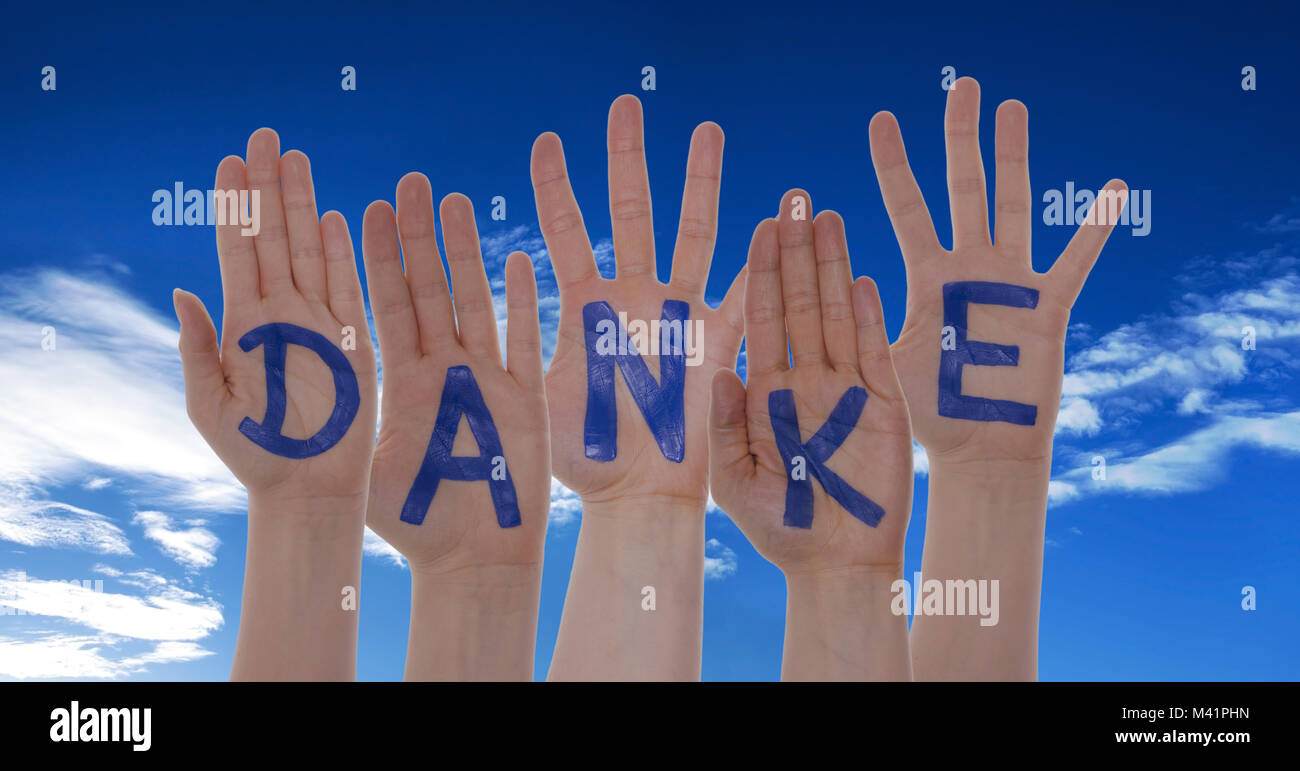 White Caucasian Hands Building The German Word Danke Means Thank You ...