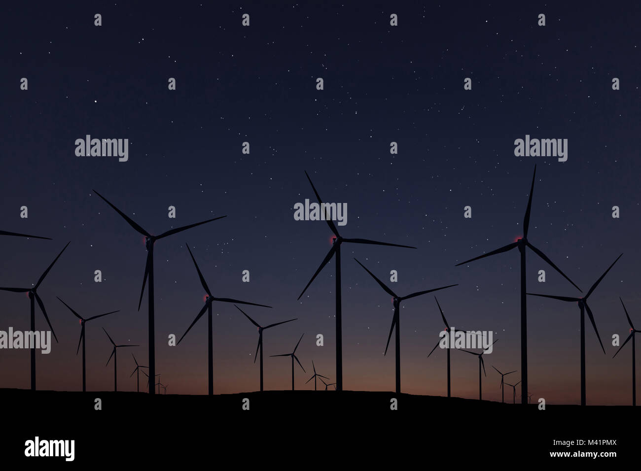 Night Sky Over Wind Farm. Energy and nature Night Sky Stock Photo - Alamy