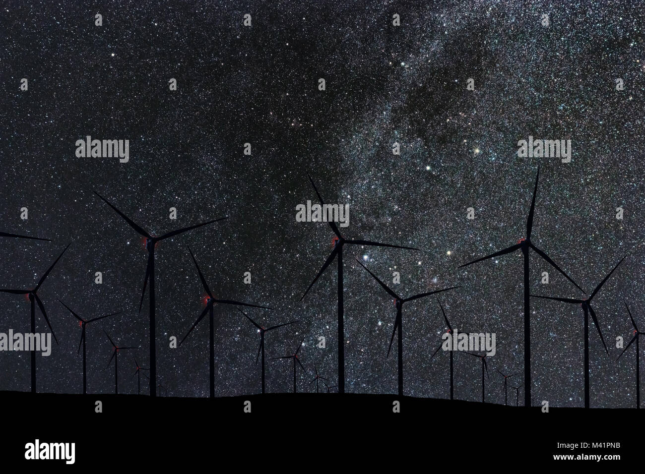 Night Sky Over Wind Farm. Energy and nature Night Sky Stock Photo - Alamy