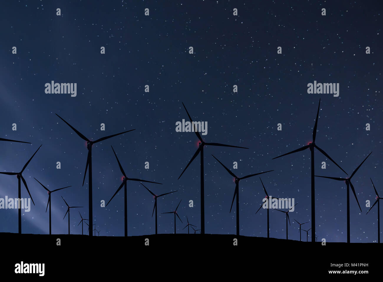 Night Sky Over Wind Farm. Energy and nature Night Sky Stock Photo - Alamy