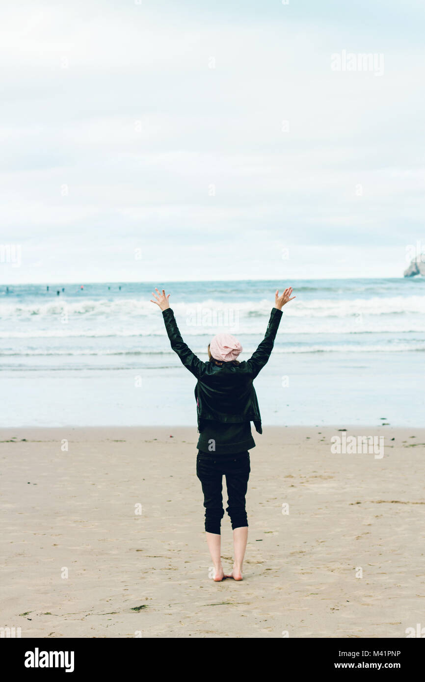 Woman enjoy autumn walking along hi-res stock photography and images ...