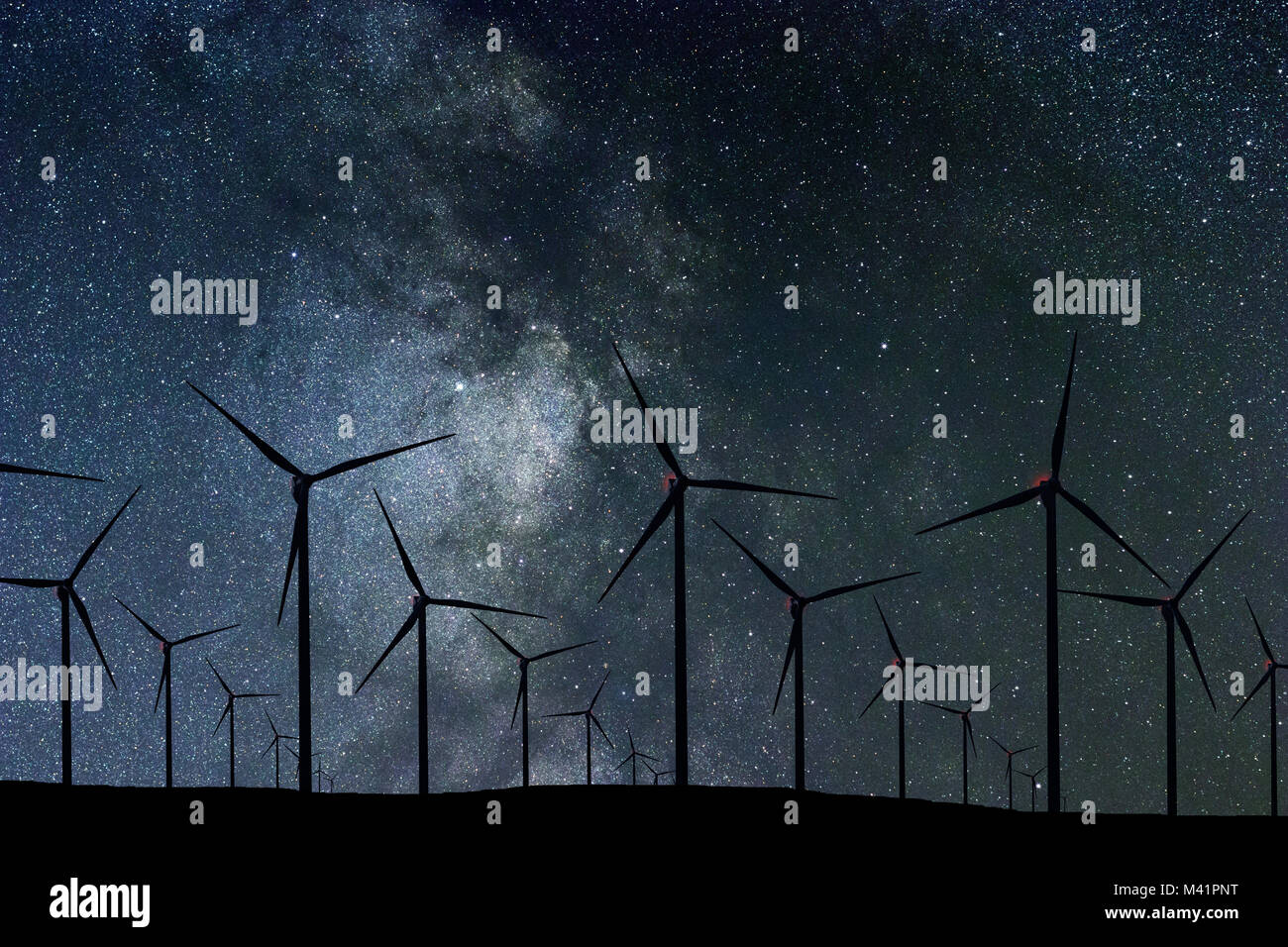 Night Sky Over Wind Farm. Energy and nature Night Sky Stock Photo - Alamy