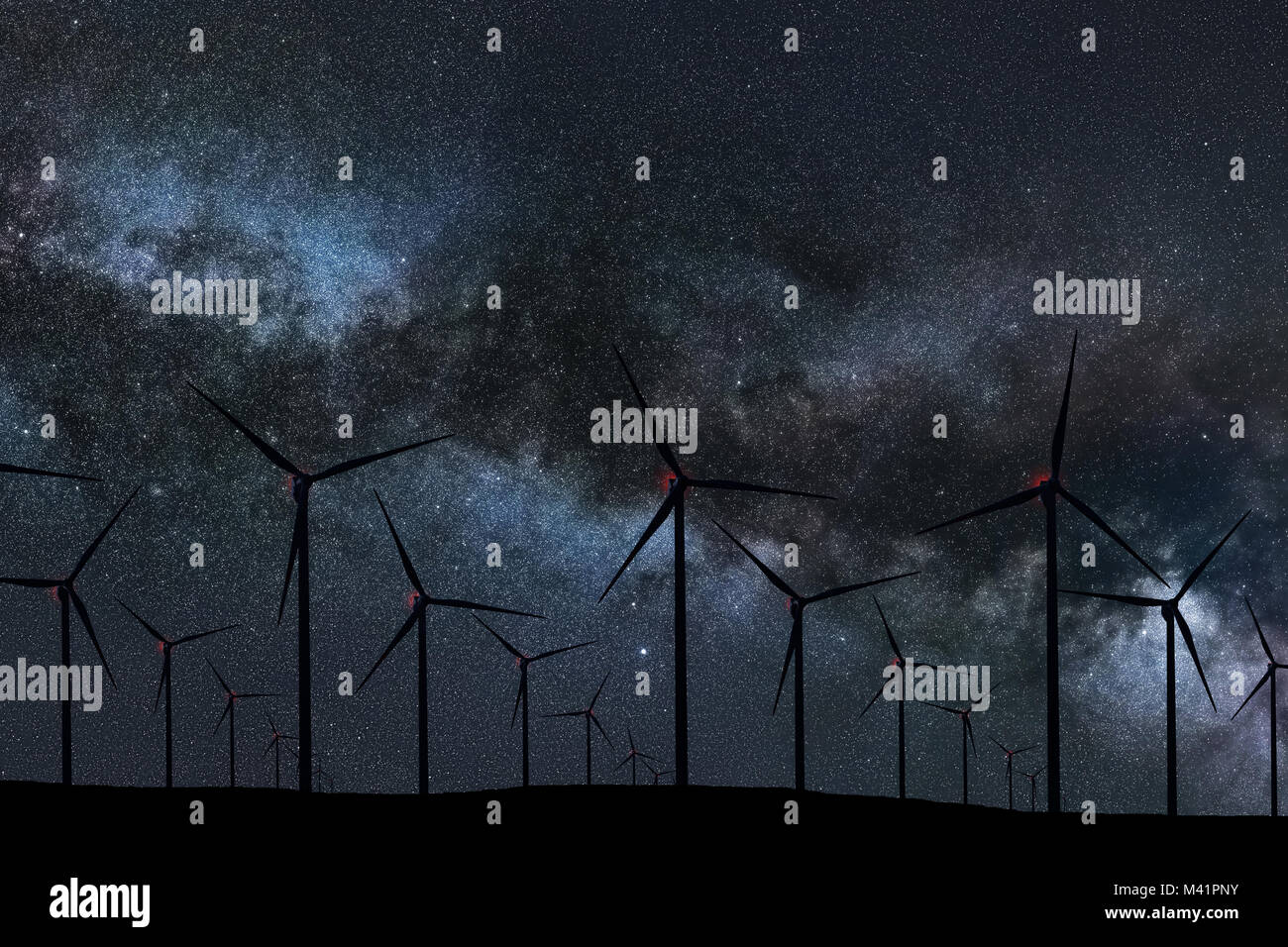Night Sky Over Wind Farm. Energy and nature Night Sky Stock Photo - Alamy