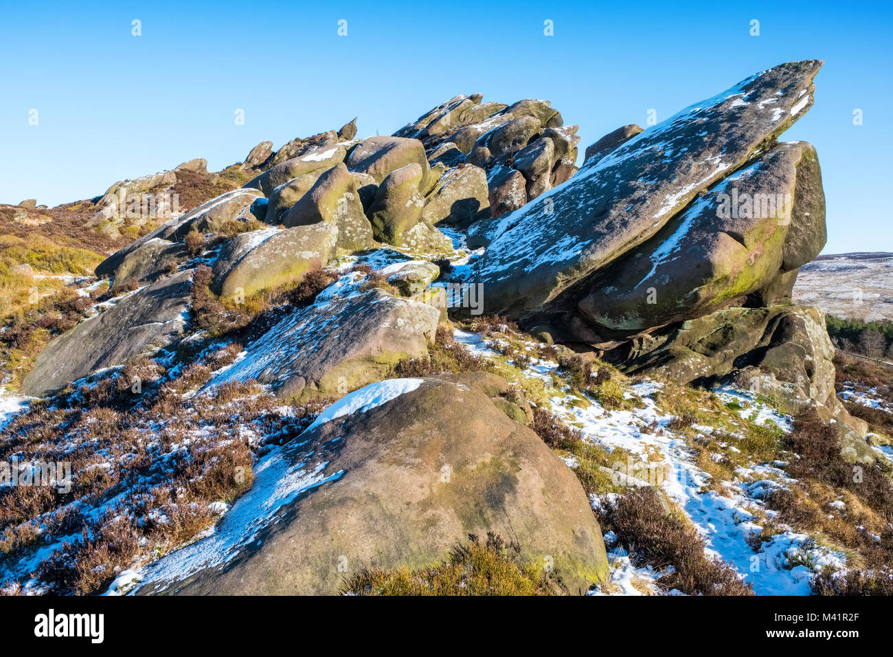 Ramshaw Rocks in winter, Staffordshire Moorlands, Peak District ...