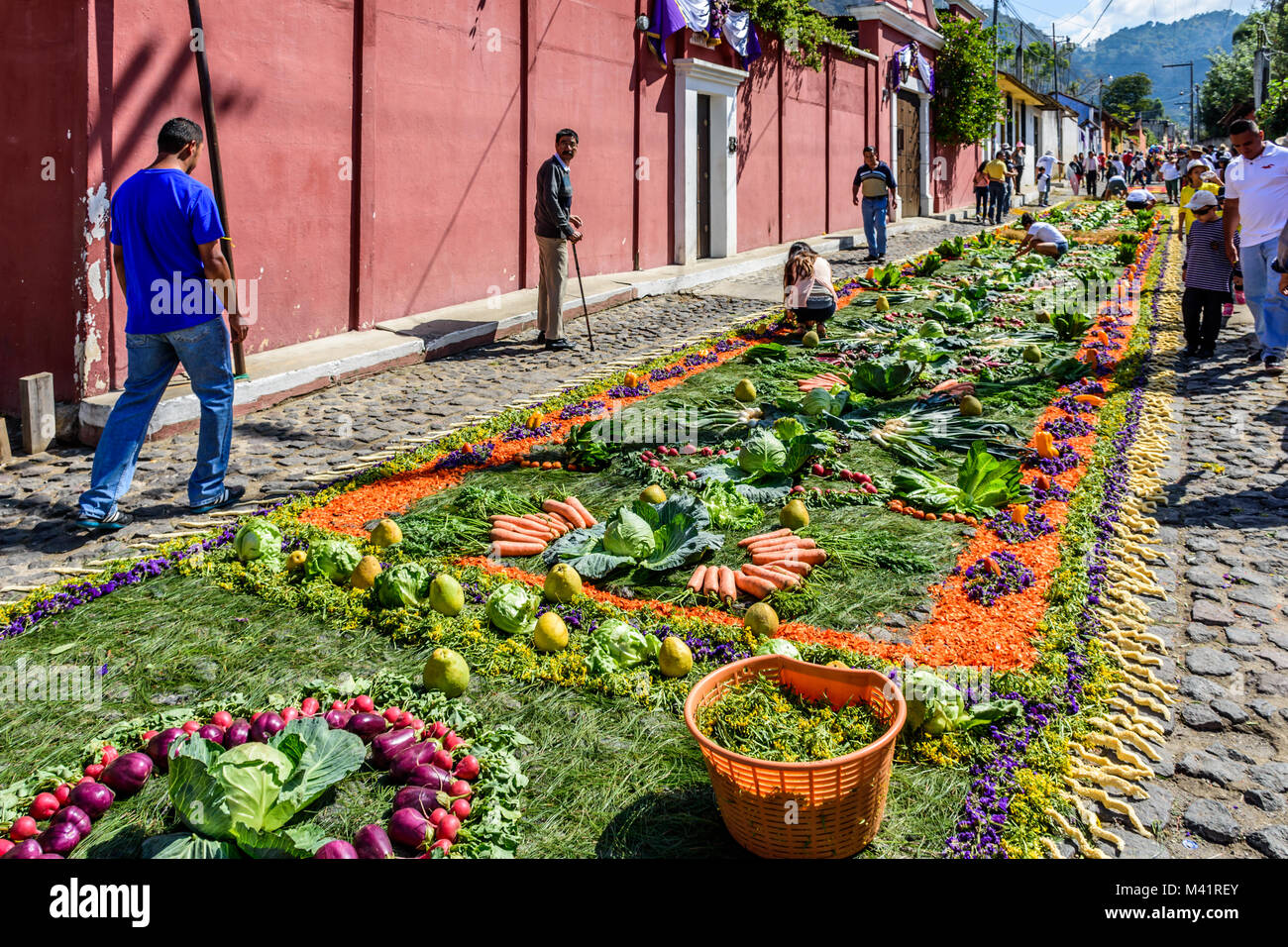 Antigua, Guatemala - March 6, 2016: Making pine needle & vegetable Lent ...