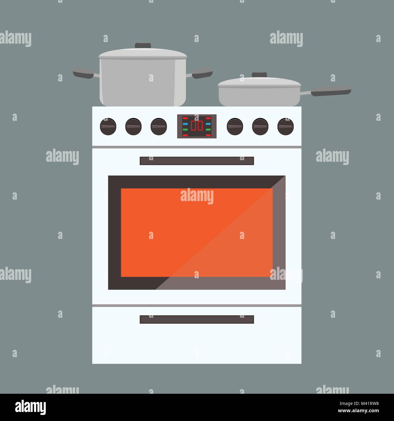 Illustration of stove gas oven with front view. Flat and solid color ...