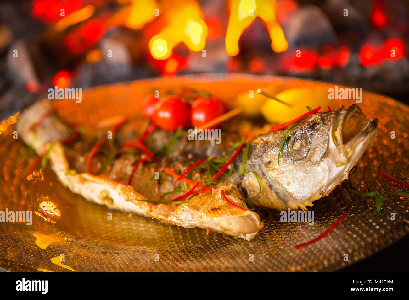Fish Grill in the restaurant Stock Photo - Alamy