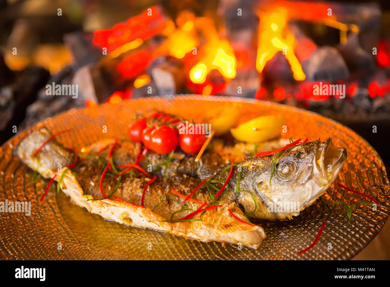 Fish Grill in the restaurant Stock Photo - Alamy