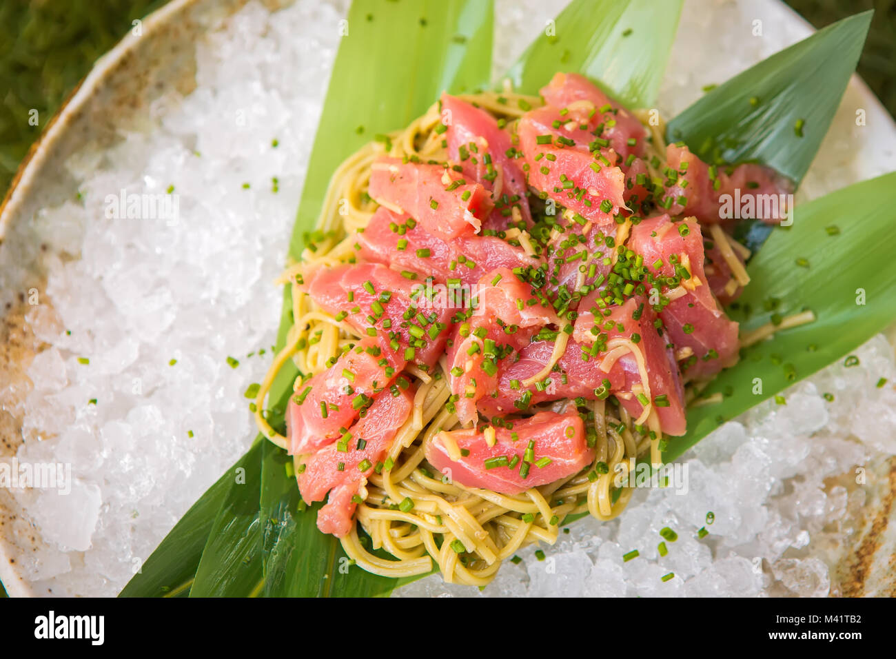 Cold pasta with tuna on ice Stock Photo - Alamy