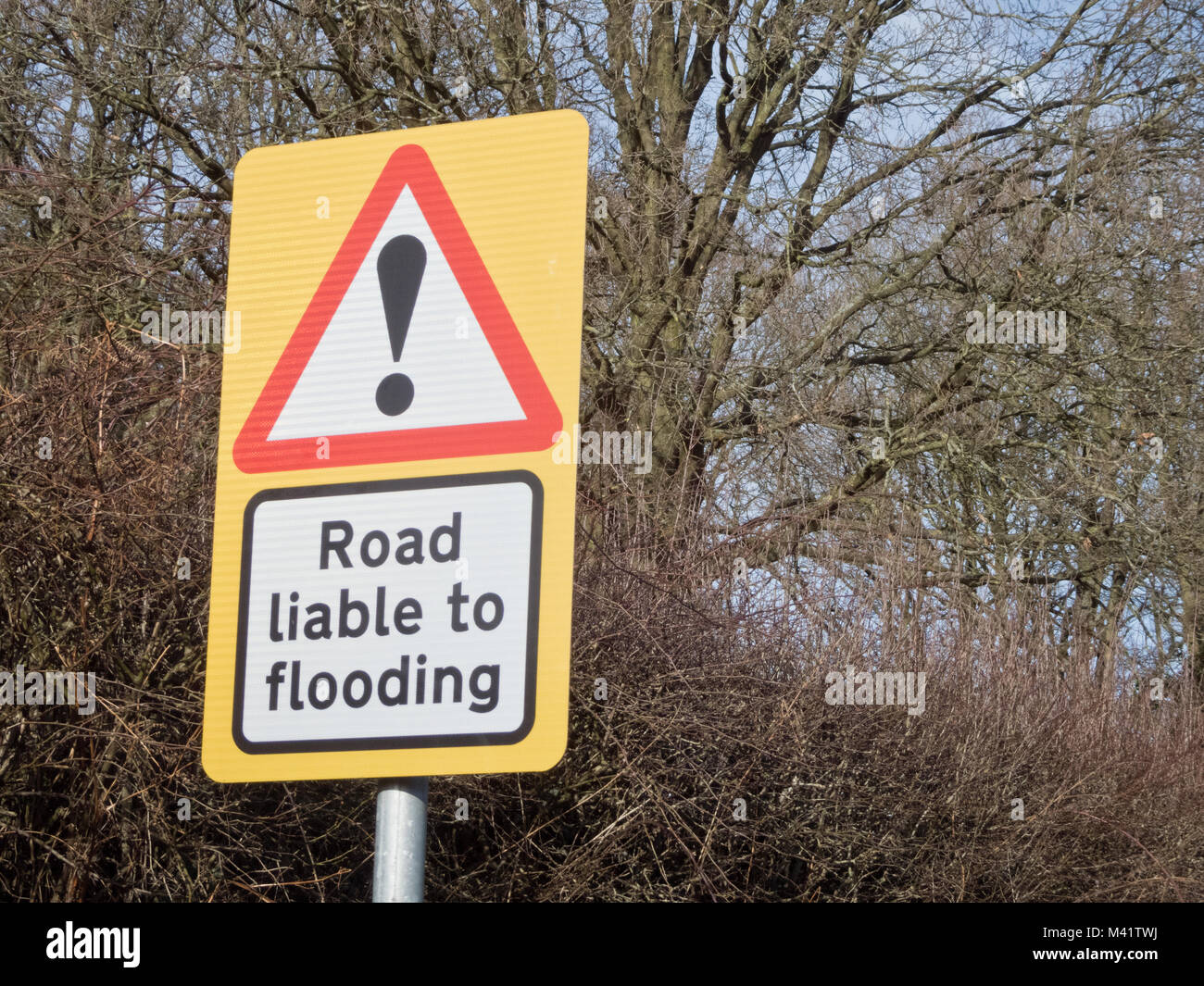 Road Liable to Flooding, Road Sign, UK Stock Photo - Alamy