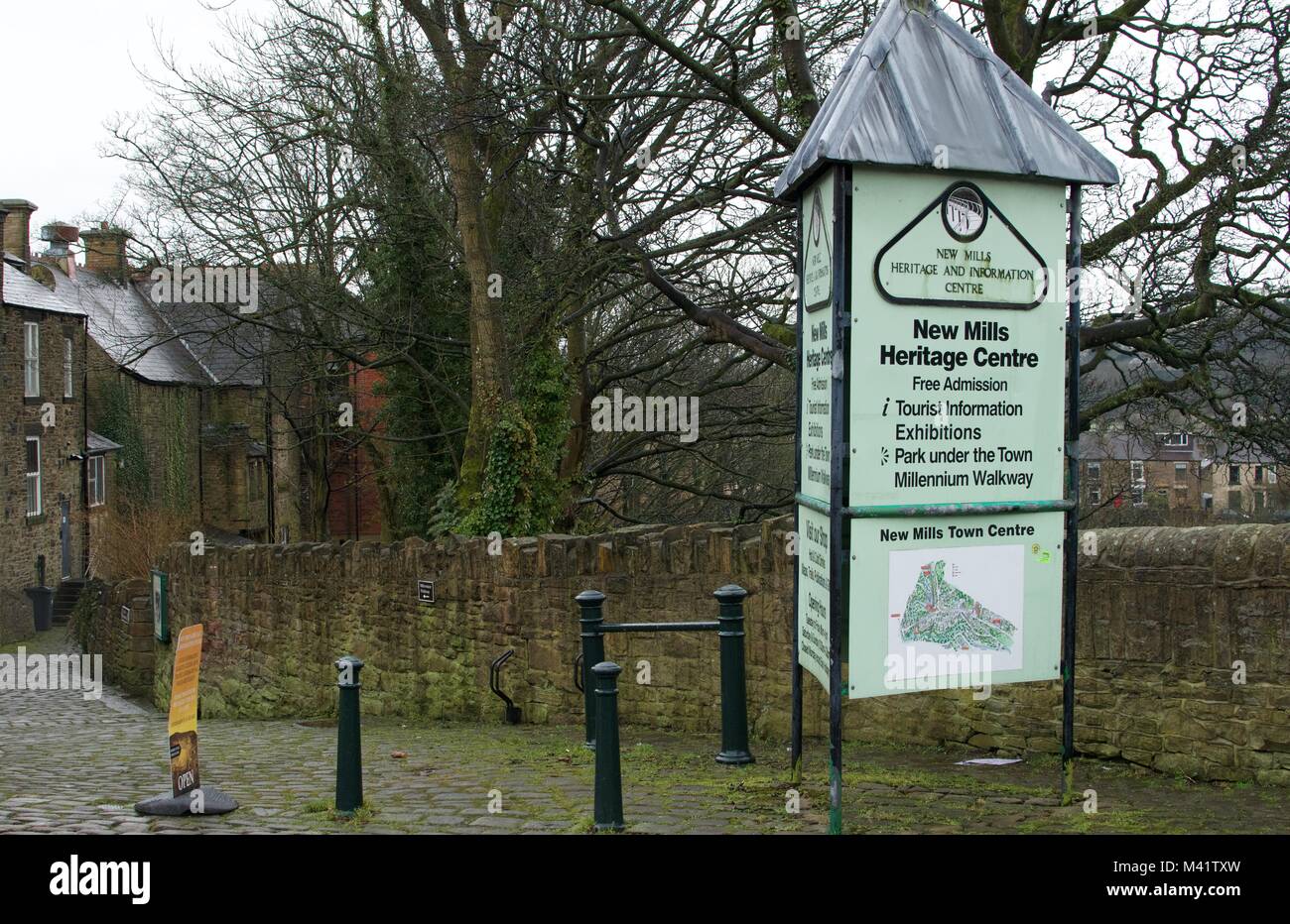 Sign for the Heritage Centre in New Mills, Derbyshire Stock Photo - Alamy