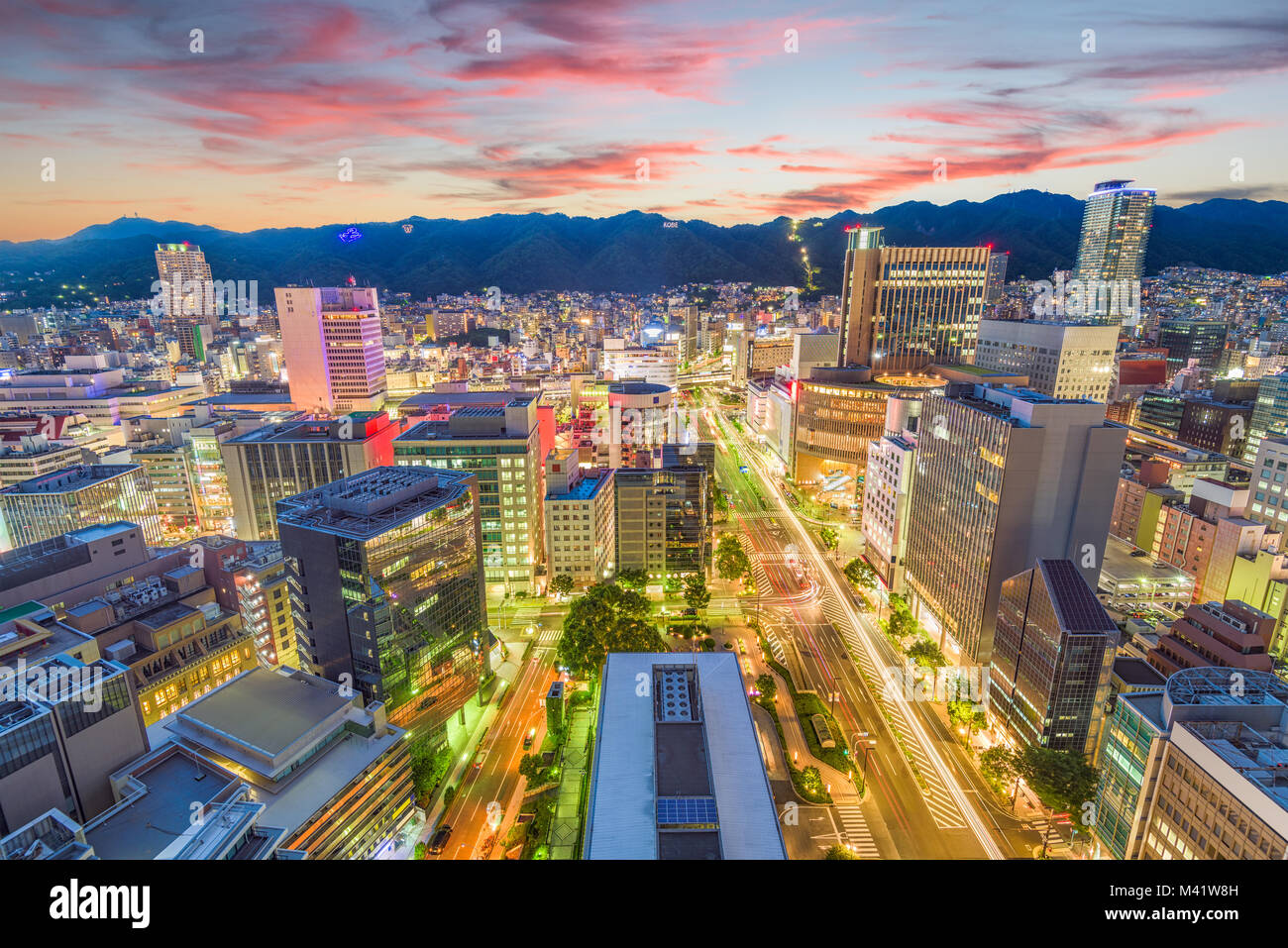 Kobe, Japan skyline over Sannomiya and Rokko Mountain Stock Photo - Alamy