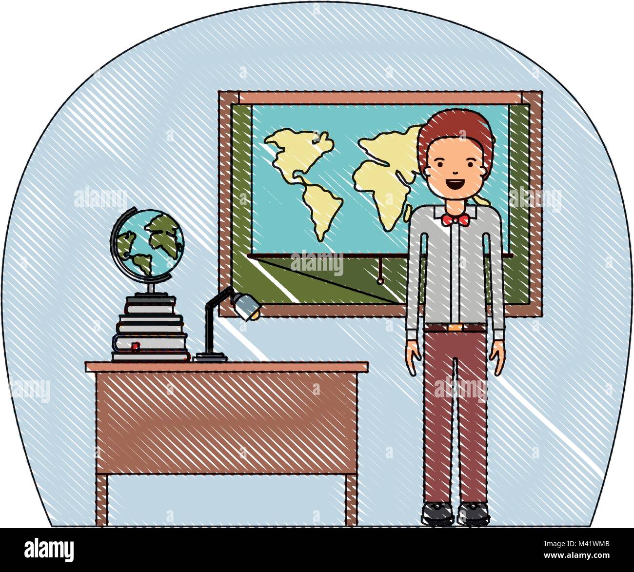 male teacher in geography class with pile books Stock Vector Image ...