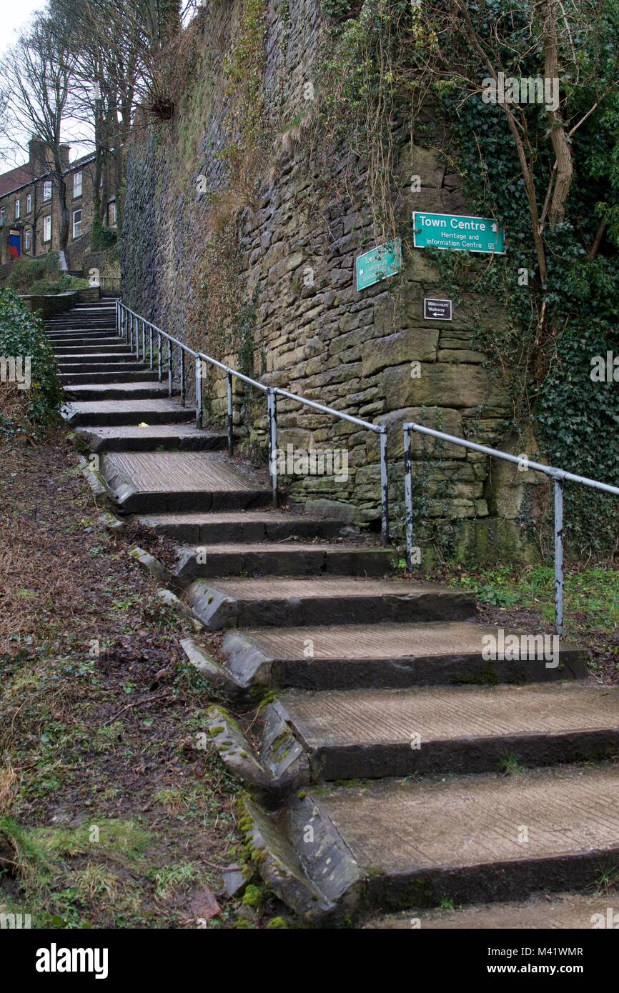 Steps leading from the Torrs Riverside Park to New Mills Town Centre ...