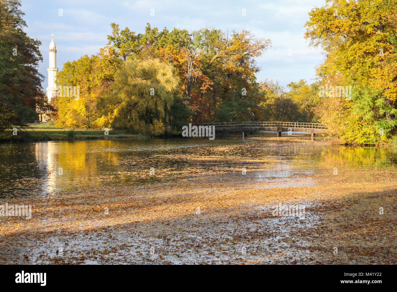 A picture from a castle park during the colorful sunny autumn afternoon ...