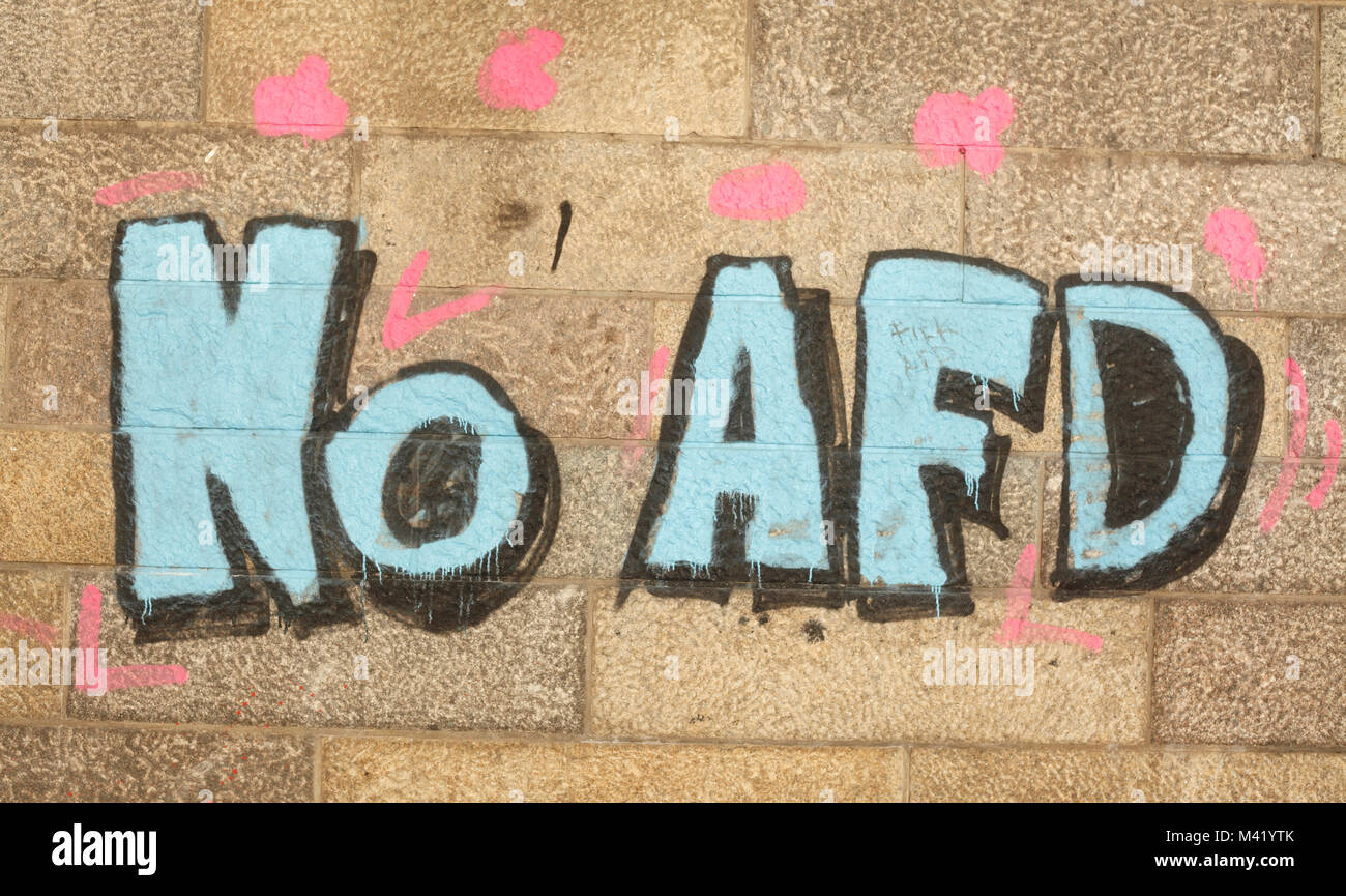 brown painted wall with blue Letters No AFD Stock Photo - Alamy