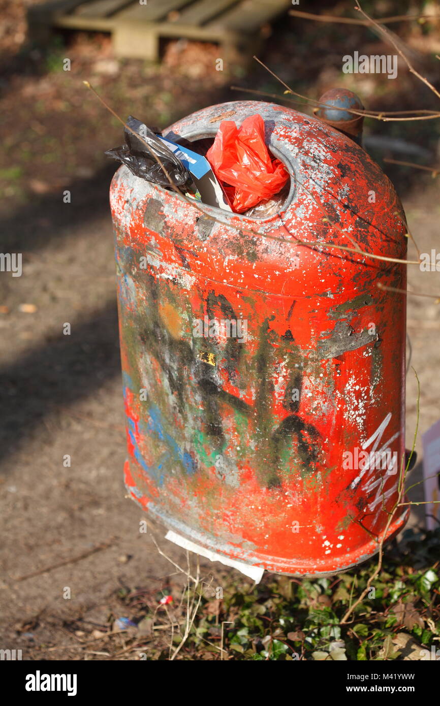 Old Red metal Trash Can Stock Photo - Alamy