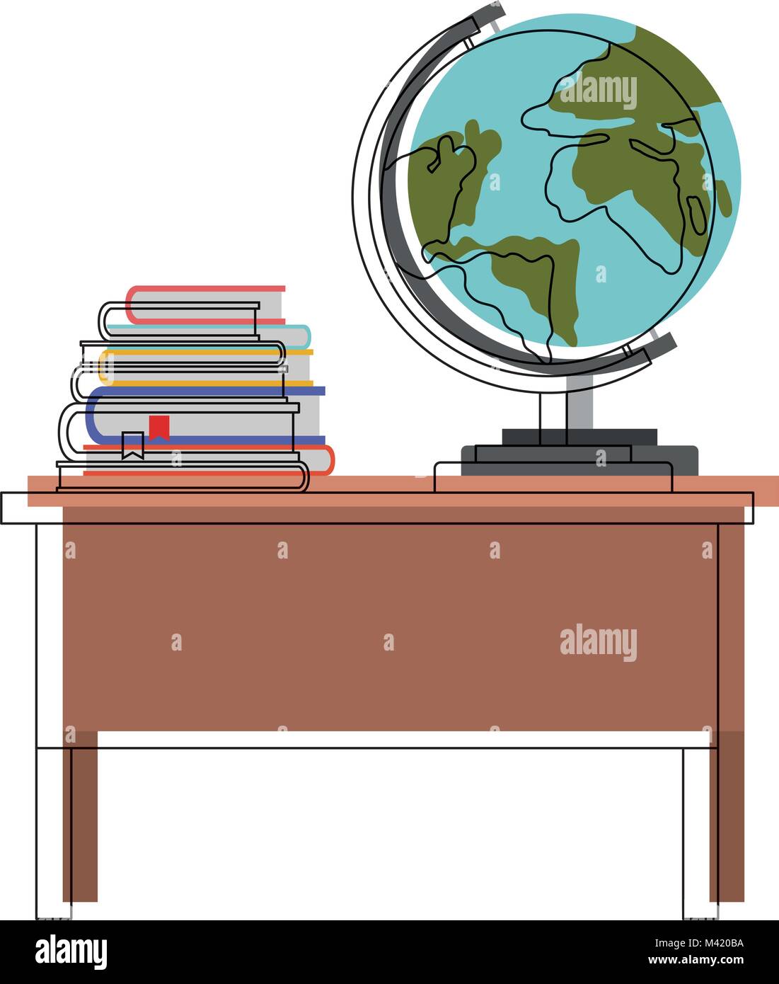 teacher desk with books and world planet Stock Vector Image & Art - Alamy