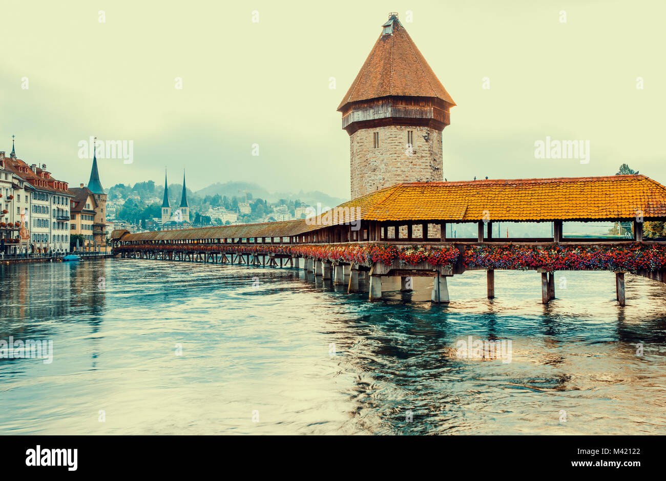 Chapel Bridge and Water Tower in Lucerne, Switzerland Stock Photo - Alamy