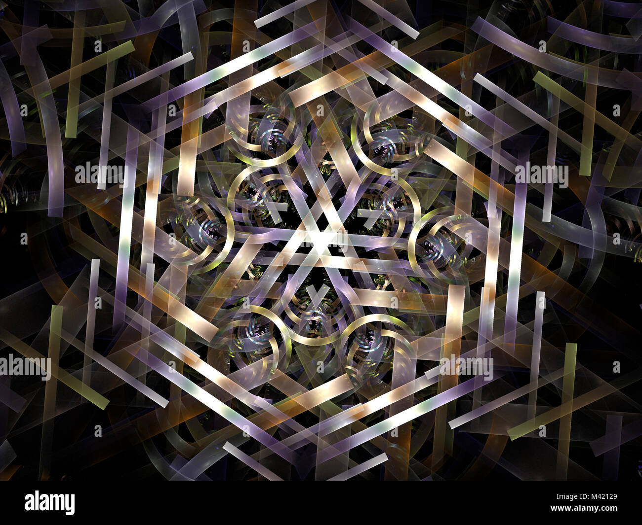 Fractal art: room or space made of glass with light effects. The ...