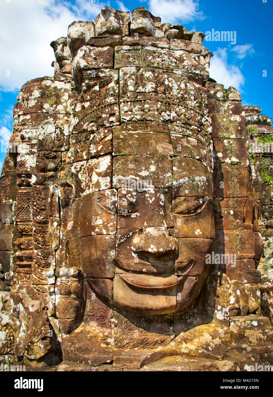 Famous smile face statues of Prasat Bayon temple at Angkor Thom, near ...
