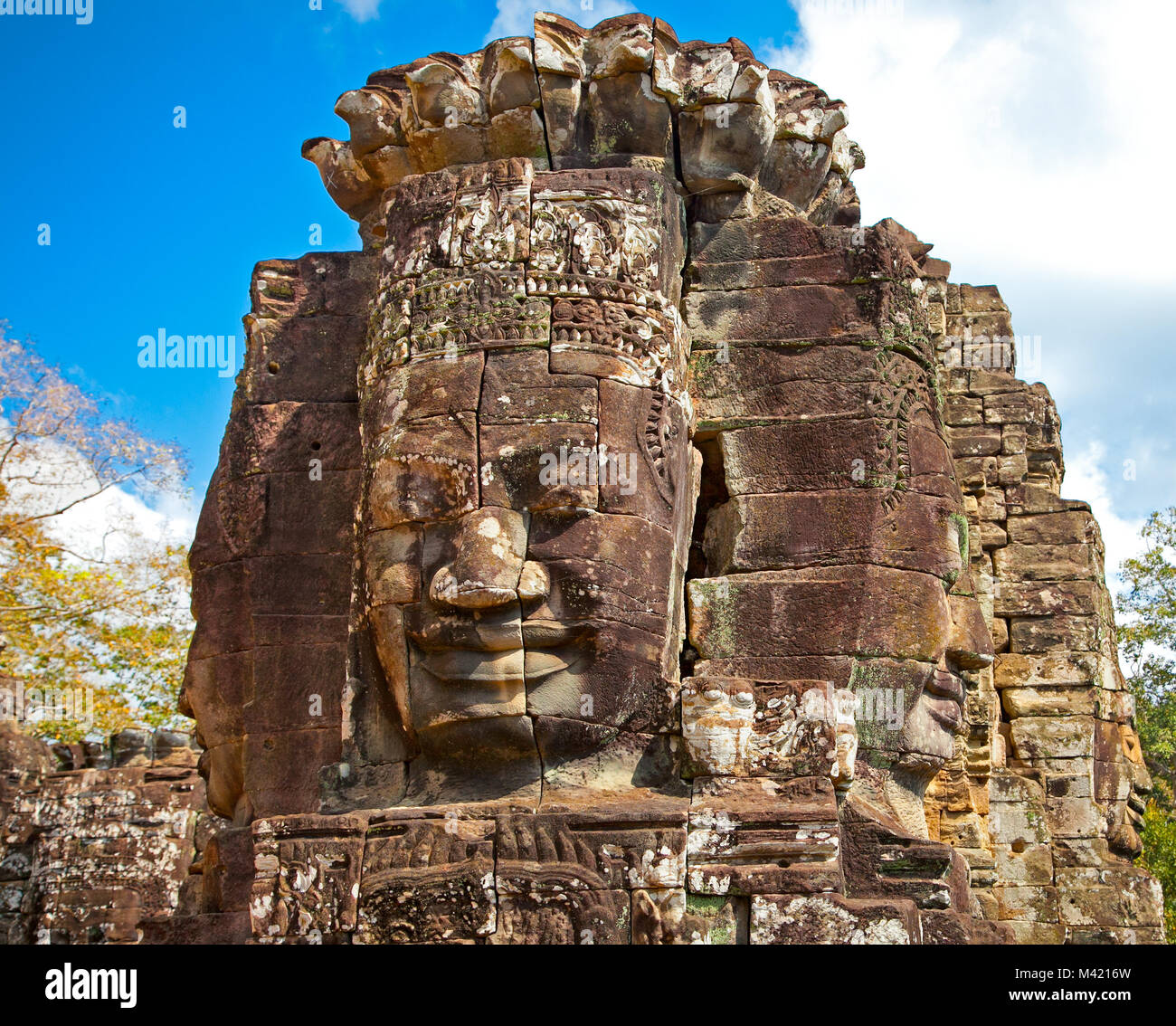 Famous smile face statues of Prasat Bayon temple at Angkor Thom, near ...