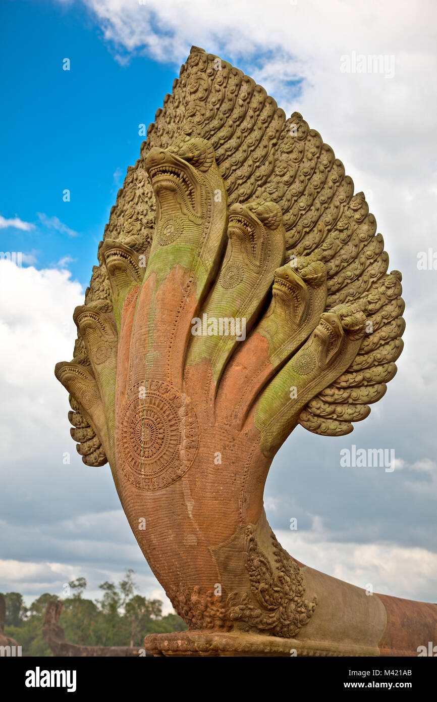 Naga stone statue in front of famous Angkor Wat temple complex, near ...