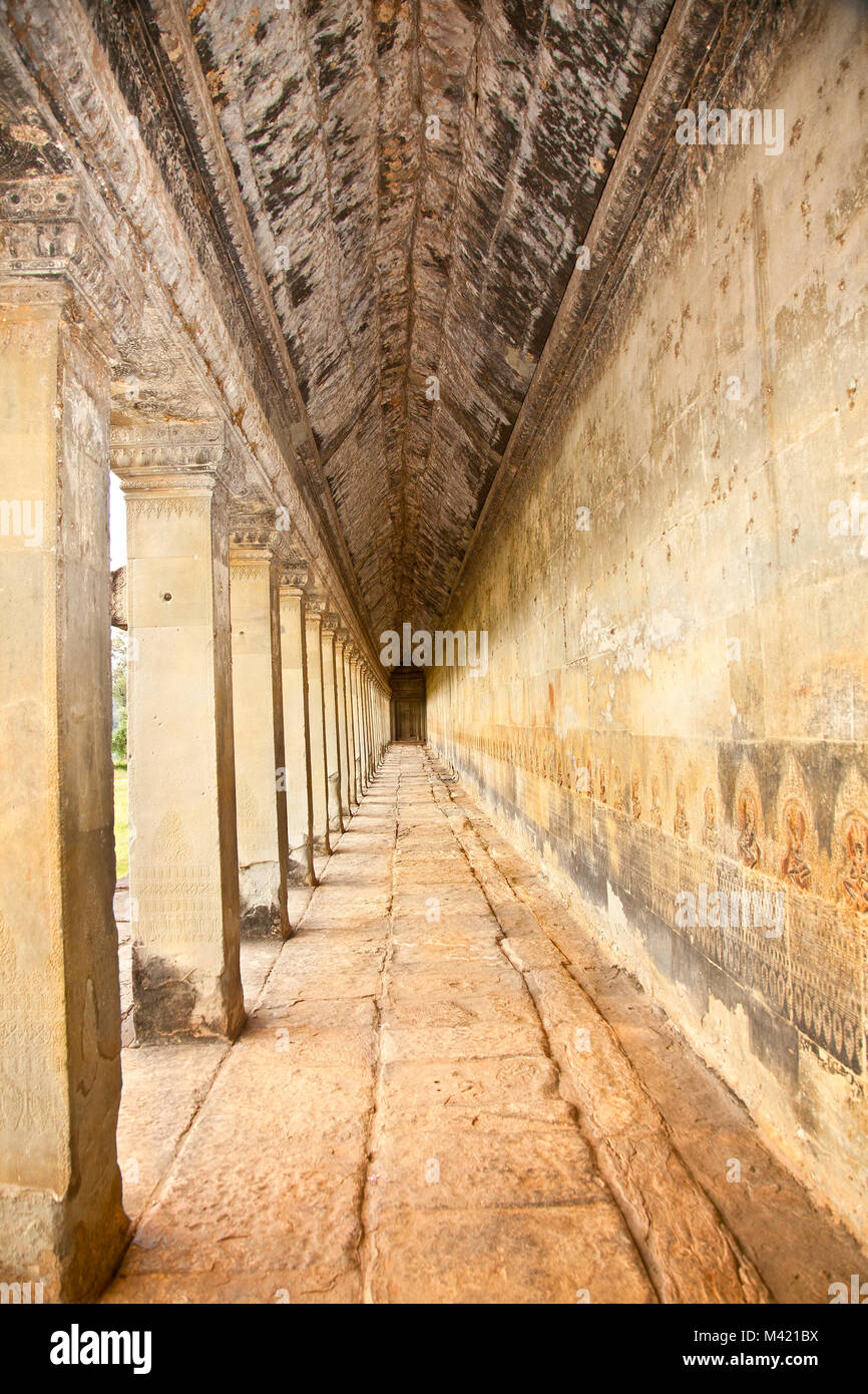 Ancient stone passage of Angkor Wat temple , near Siem Reap, Cambodia ...