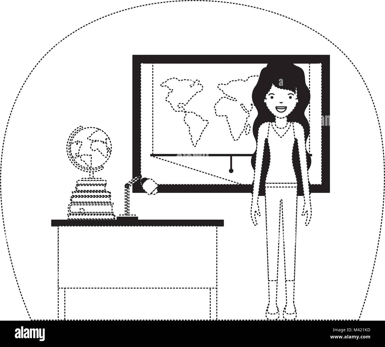 female teacher in geography class with pile books Stock Vector Image ...