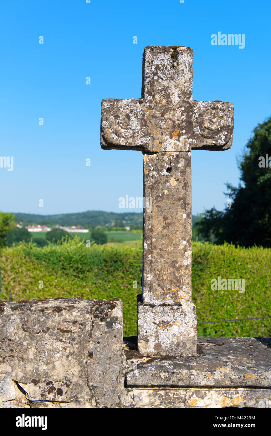 Old stone cross with moss against landscape Stock Photo - Alamy