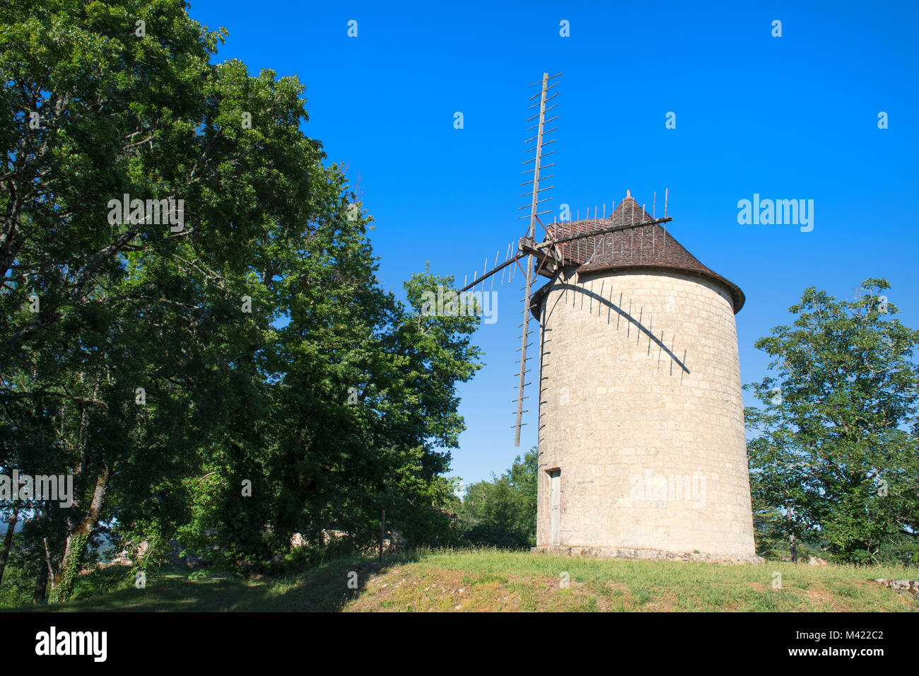 Village Domme in French Dordogne with old windmill Stock Photo - Alamy