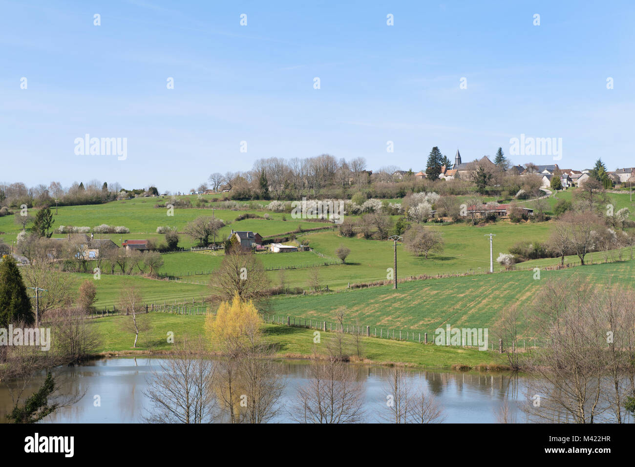 Landscape French Limousin with village La Porcherie Stock Photo - Alamy