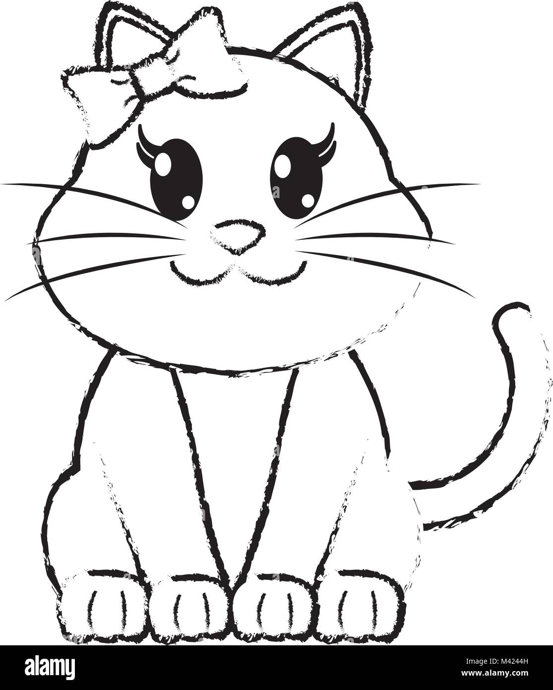 grunge female cat cute animal with ribbon bow Stock Vector Image & Art ...