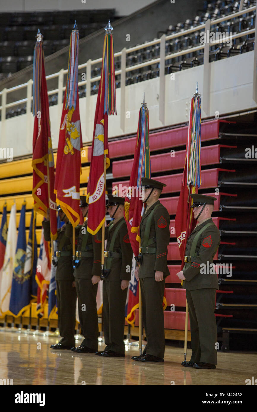 U.S. Marines with the 2nd Marine Division (2d MARDIV) raise the Marine ...