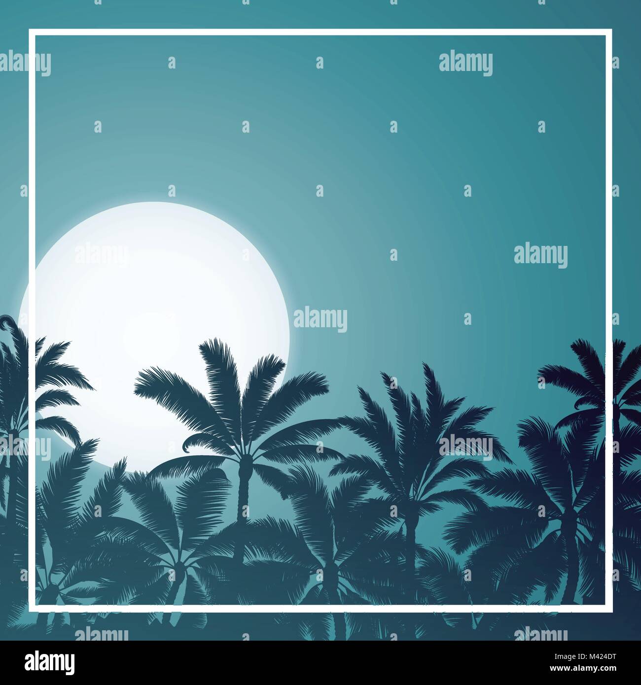 Tropical palm with blue moon sunrise and night sky Stock Vector Image ...