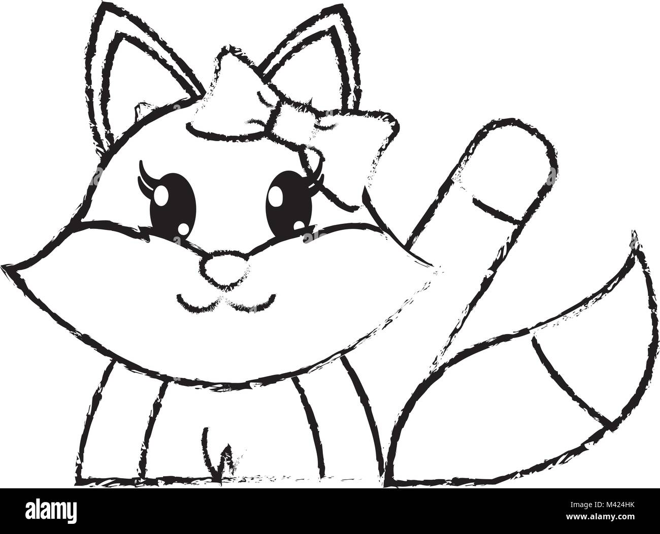 grunge adorable female fox animal with hand up Stock Vector Image & Art ...