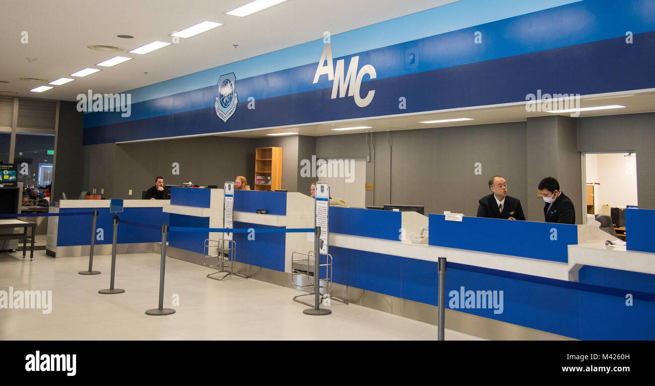 U.S. Air Force Air Mobility Command employees work at the passenger ...