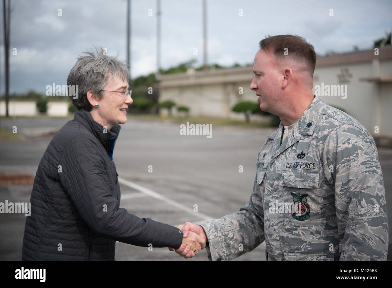 Secretary of the Air Force Heather Wilson greets U.S. Air Force Lt. Col ...