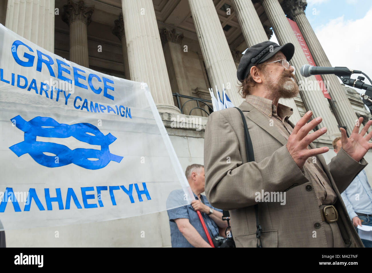 A Greek speaks at the London protest in a European week of solidarity ...