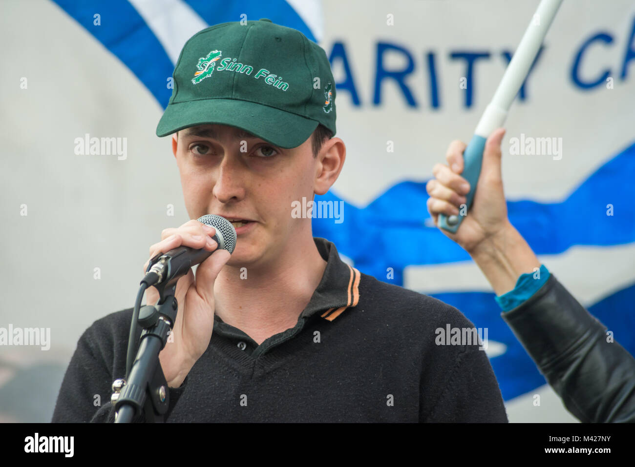 Joe Dwyer reads a sstatment from Sinn Fein MPs in support of Greece's ...